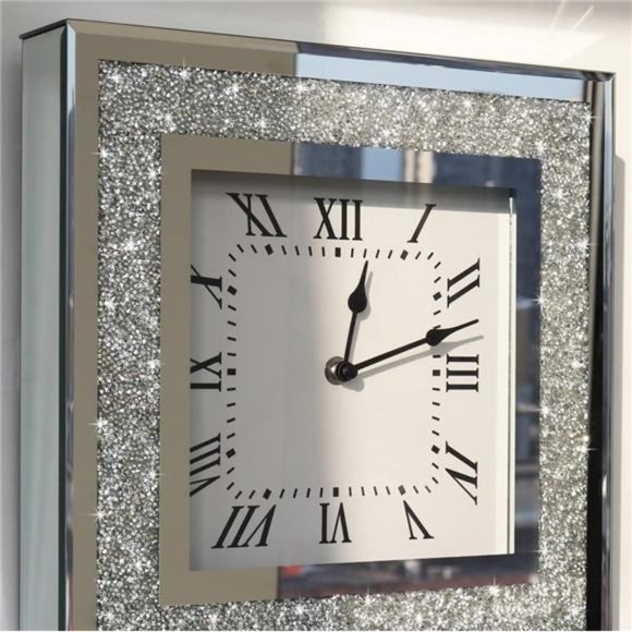 Wall Decor | Crystal Crush Diamond Mirrored Square Wall Clock With ...